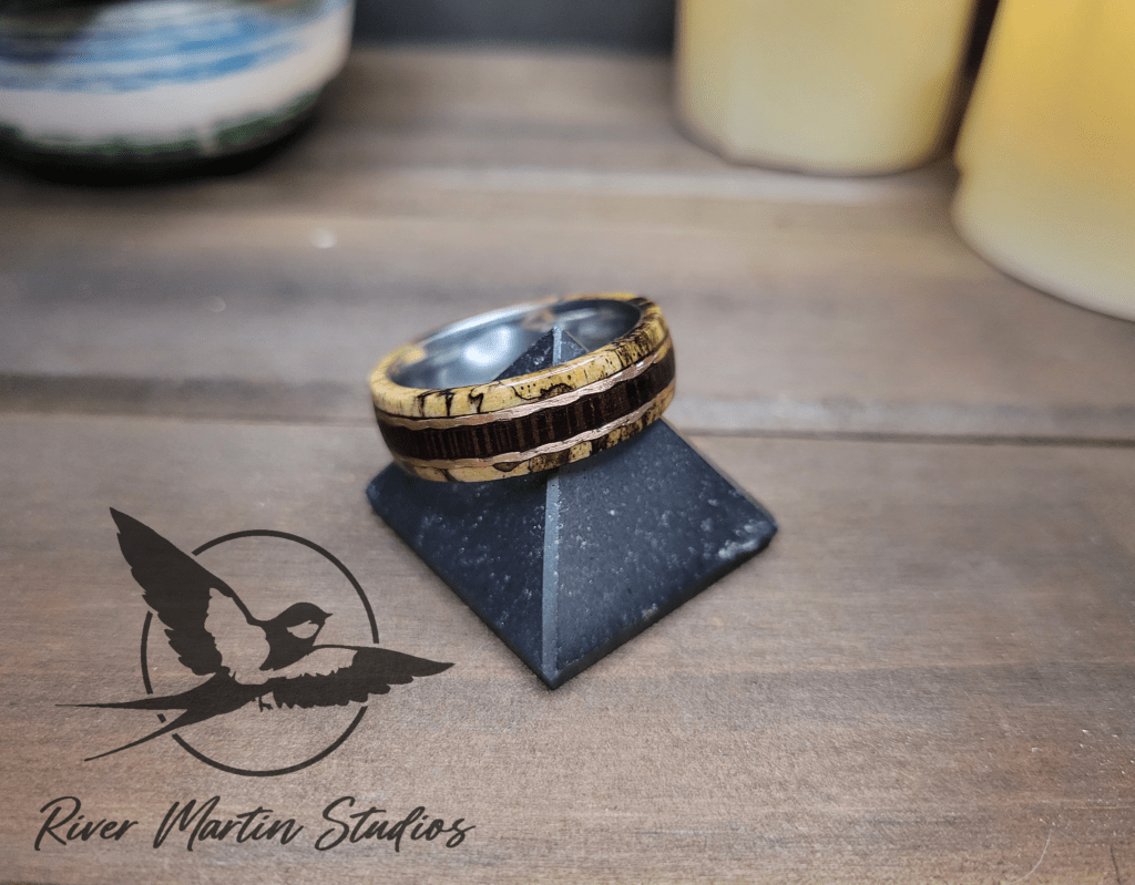 Wenge and Spalted Tamarind Wedding Ring | River Martin Studios